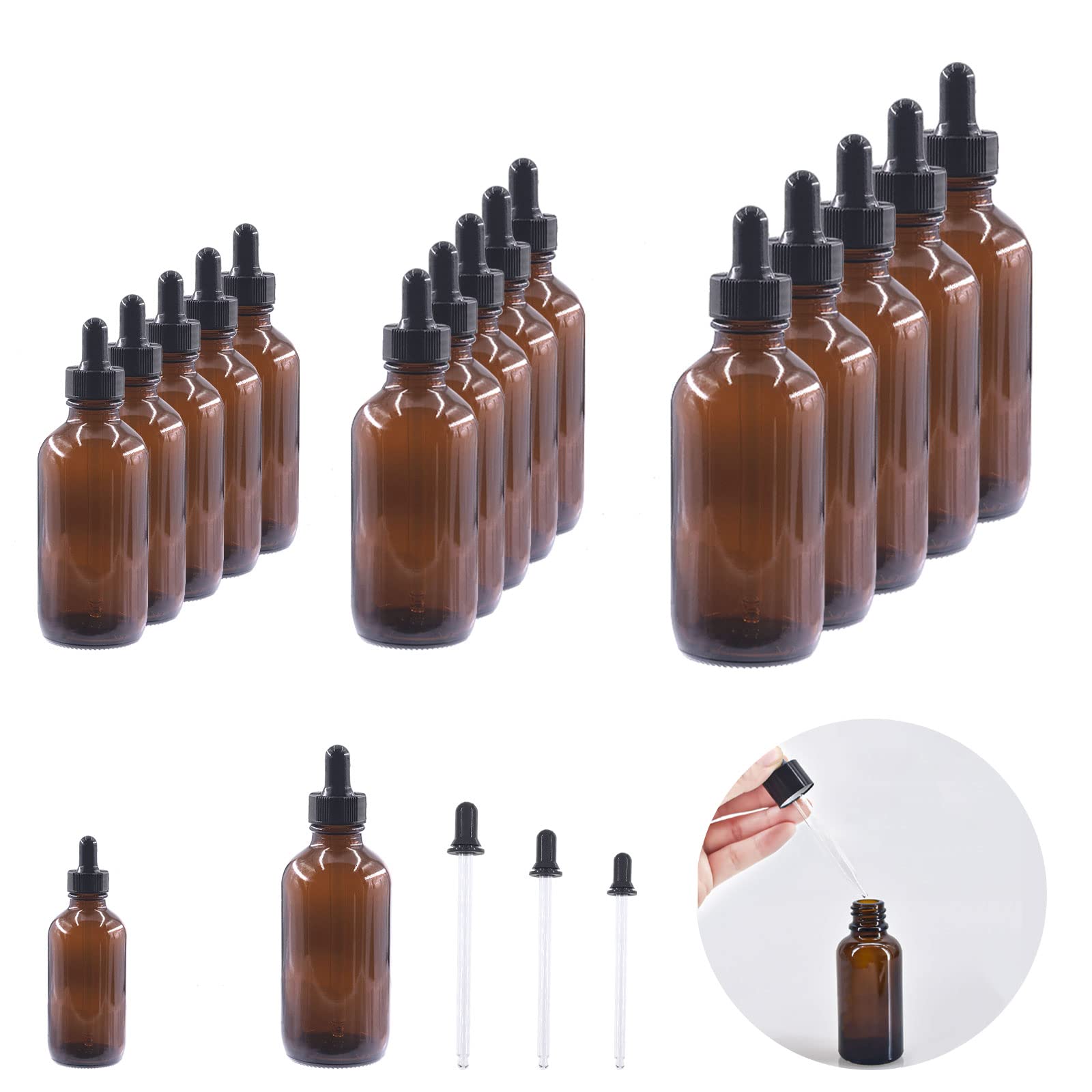 Snapklik.com : 24 Pack Dropper Bottle, 1 Oz 2 Oz 4 Oz Amber Glass Eye ...