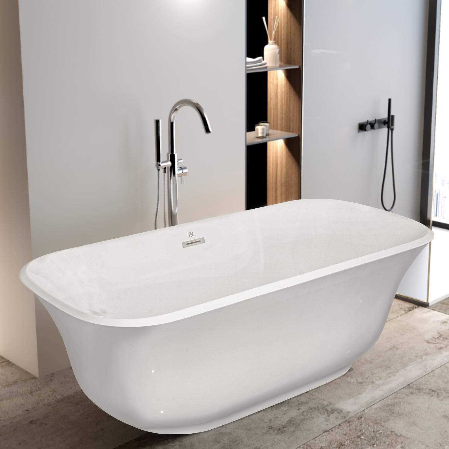 Amazon.com: Morhome 67" Freestanding Bathtub Elegant Oval Shape, Glossy ...