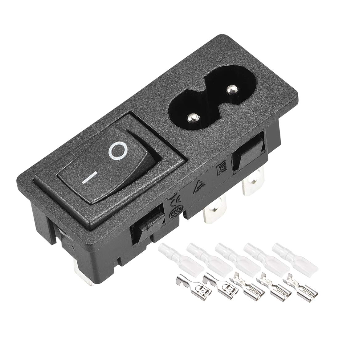 uxcell C8-8 Panel Mount Plug Adapter AC 250V 6A 2P 3mm Buckle IEC Inlet ...