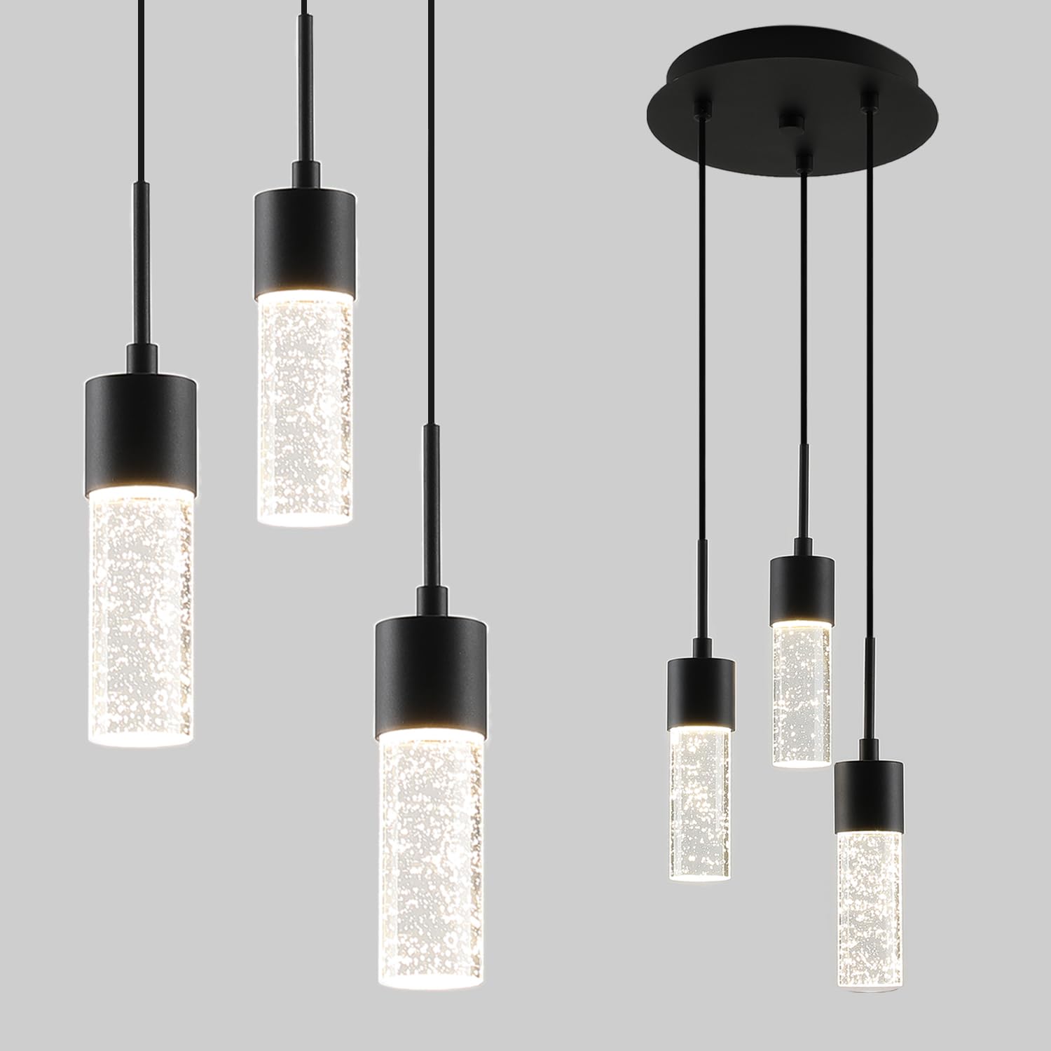 Snapklik.com : Aoceley Black Pendant Light Crystal Column, LED Pendant ...