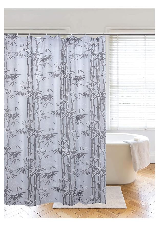 PRIMAH Bamboo Design Waterproof PVC Shower Curtain (5 Feet, Grey ...
