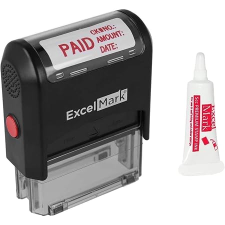 Amazon.com : ExcelMark Paid Self Inking Rubber Stamp - Red Ink with 5cc ...