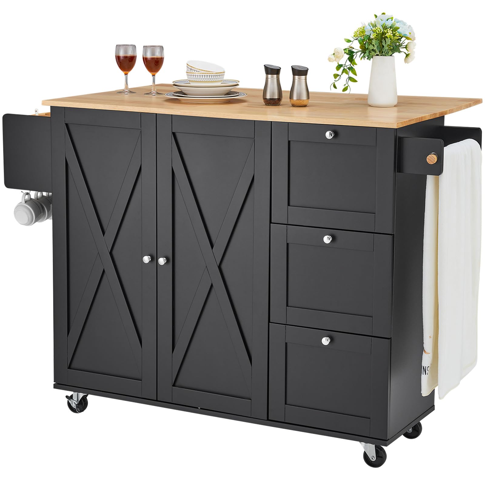 Amazon.com: VEVOR Kitchen Island Cart, Rolling Table with Drop Leaf ...