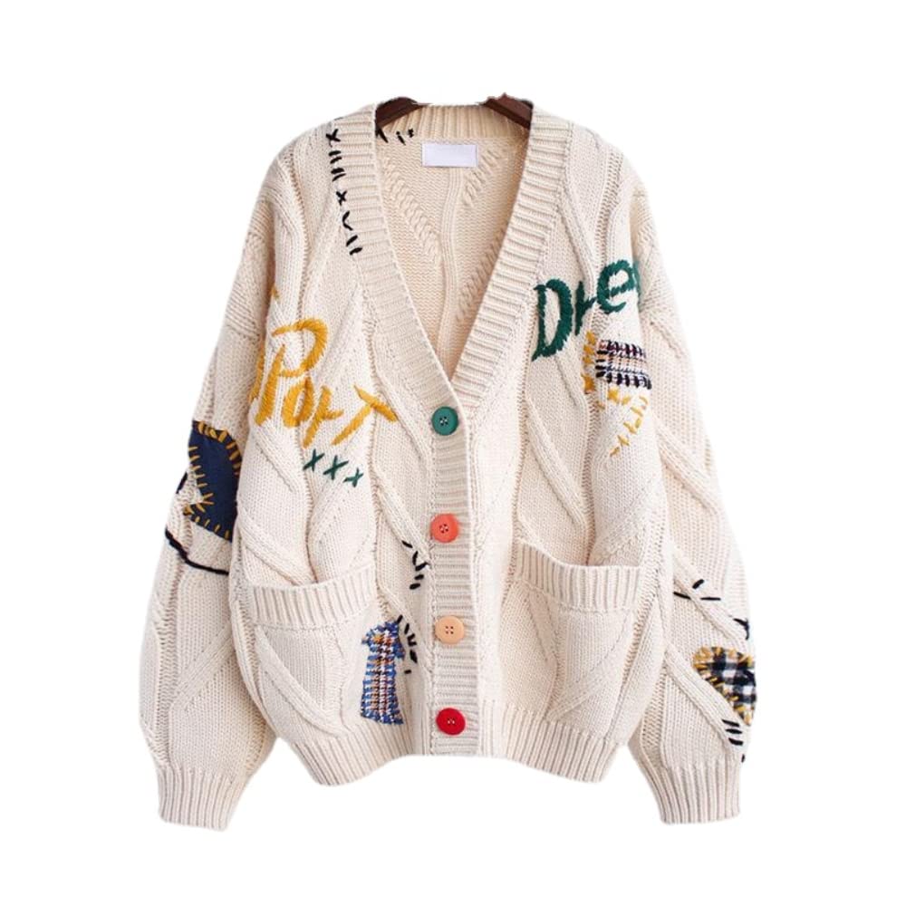 Fairycore Sweater Y2K Women Long Sleeve Knitted Graffiti Cardigan ...