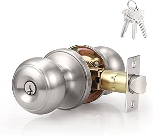 Amazon.com: DECORITEN Keyed Alike Door Knobs with Lock, Brushed Nickel ...