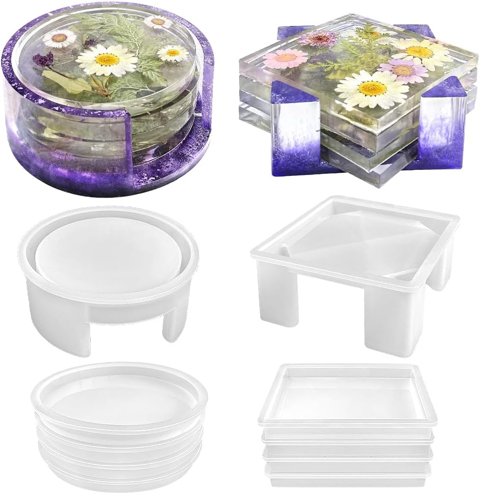 Amazon.com: RESINWORLD Resin Coaster Molds Set, Upgrade 10 pcs Silicone ...