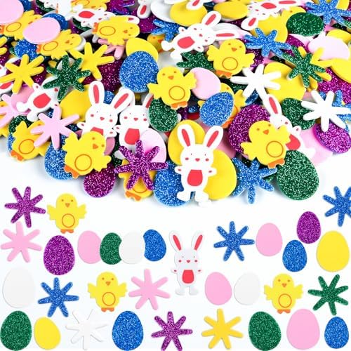 NEBURORA 200 Pcs Easter Foam Stickers Colorful Animal Shape Bunny Egg ...