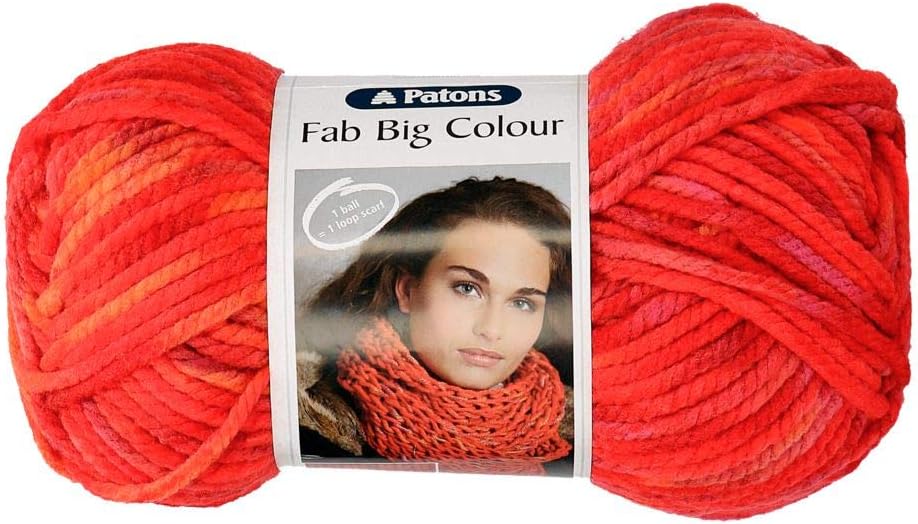 Amazon.com: Coats Wool Patons Fab Big Colour 200g Ball - Red Mix 85 ...