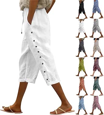 Womens Capris,Linen Capri Pants For Women Spring Summer Casual White ...