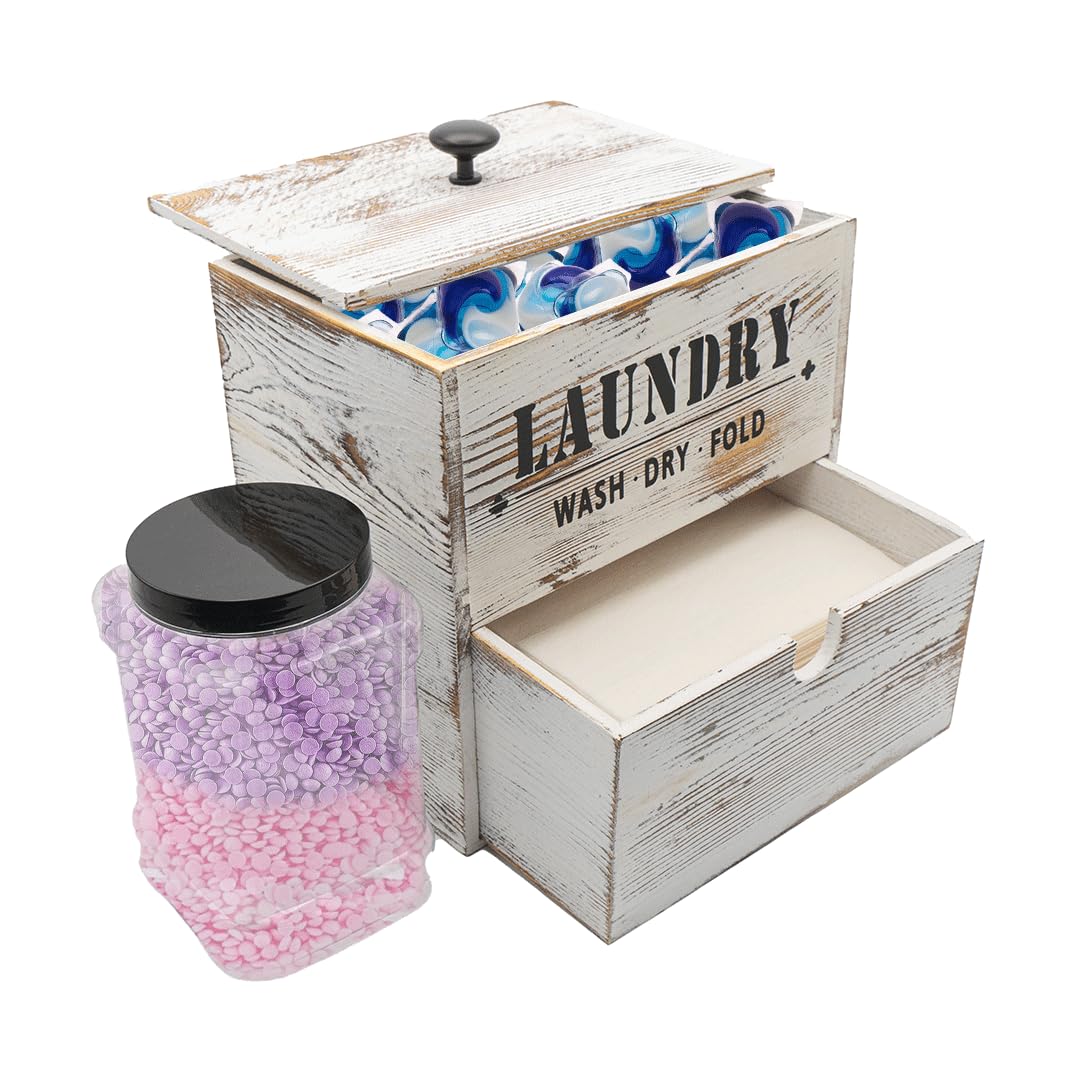 Amazon.com: Laundry Pods Container - Whitewashed Wood Laundry Pod ...