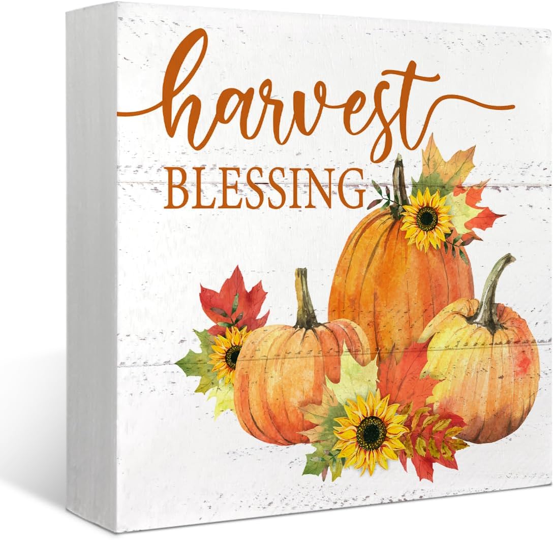 Amazon.com: Mtrgdn Fall Decor for Table Wood Box Sign Harvest Blessing ...