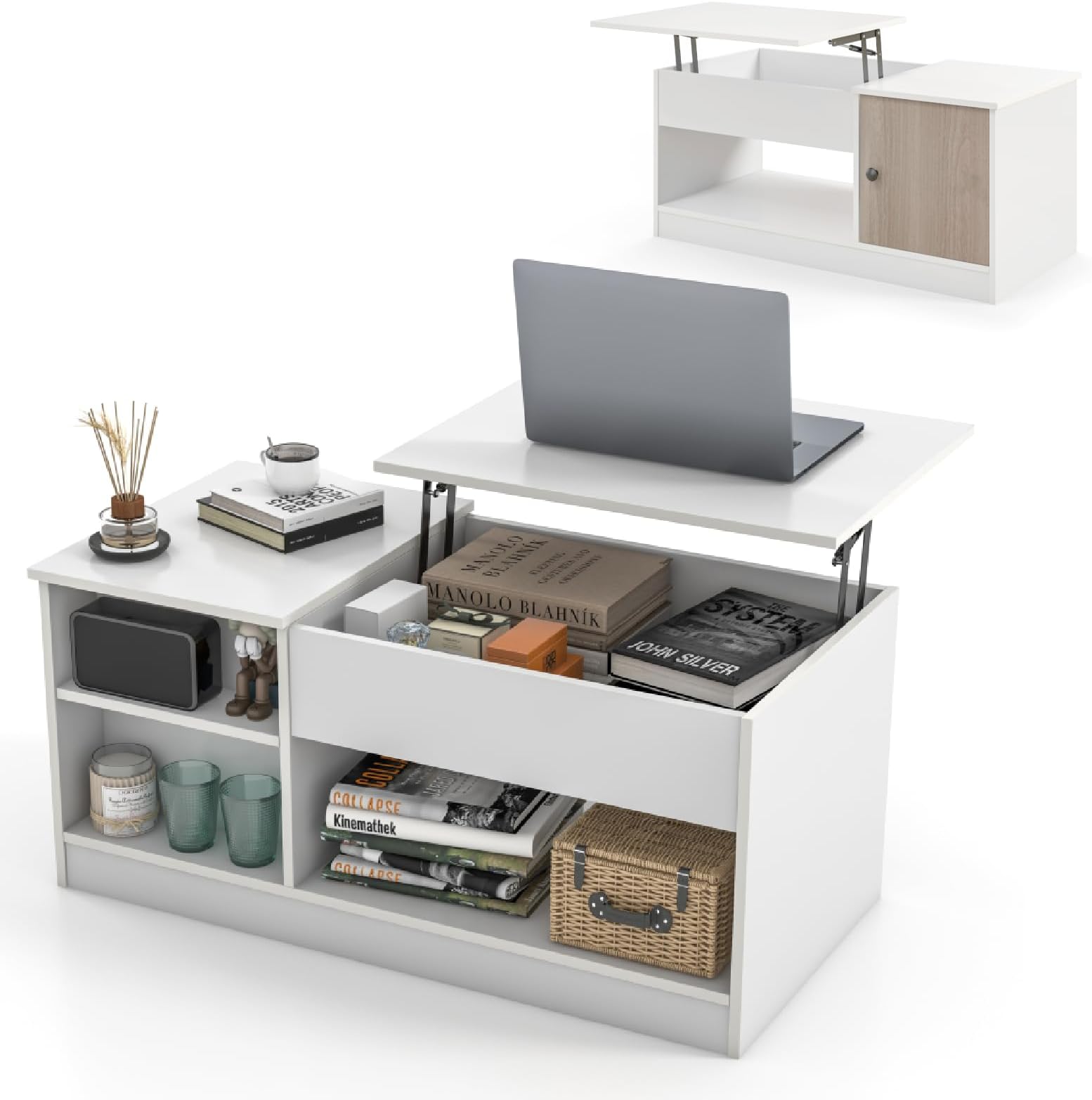 CASART Lift Top Coffee Table, Wooden Lifting Sofa Side Table with ...