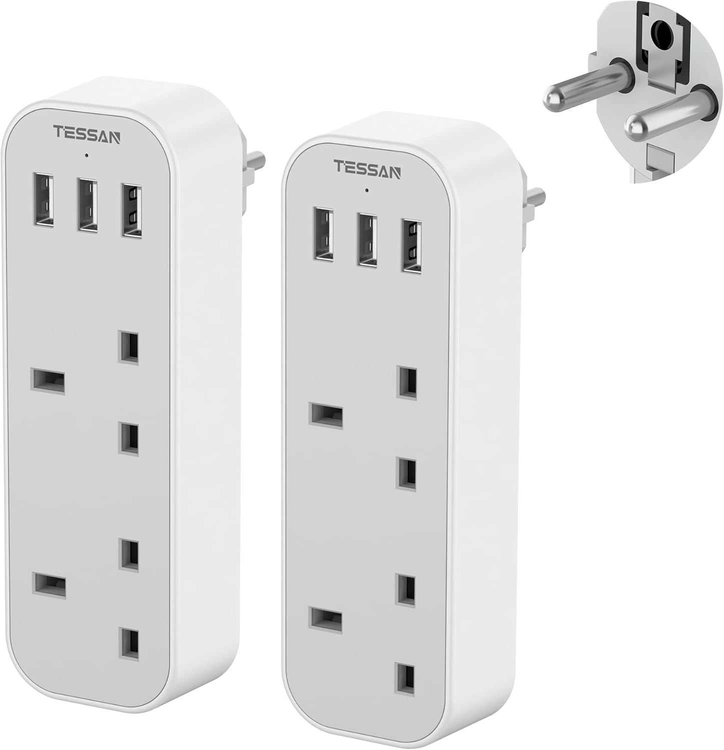 UK to European Plug Adapter, TESSAN EU Travel Adaptor with 3 USB ...