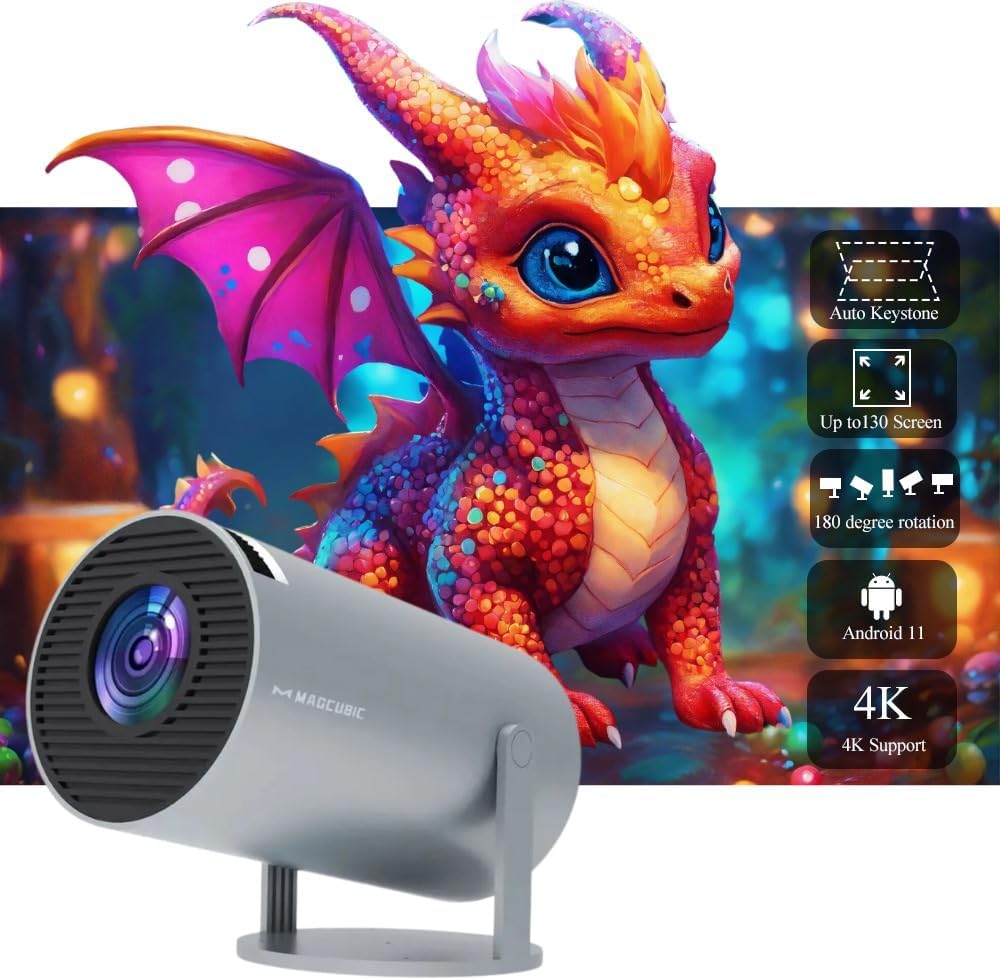 Mini Projector with 5G WiFi6 BT 5.0 Android 11, Portable Projector 4K ...