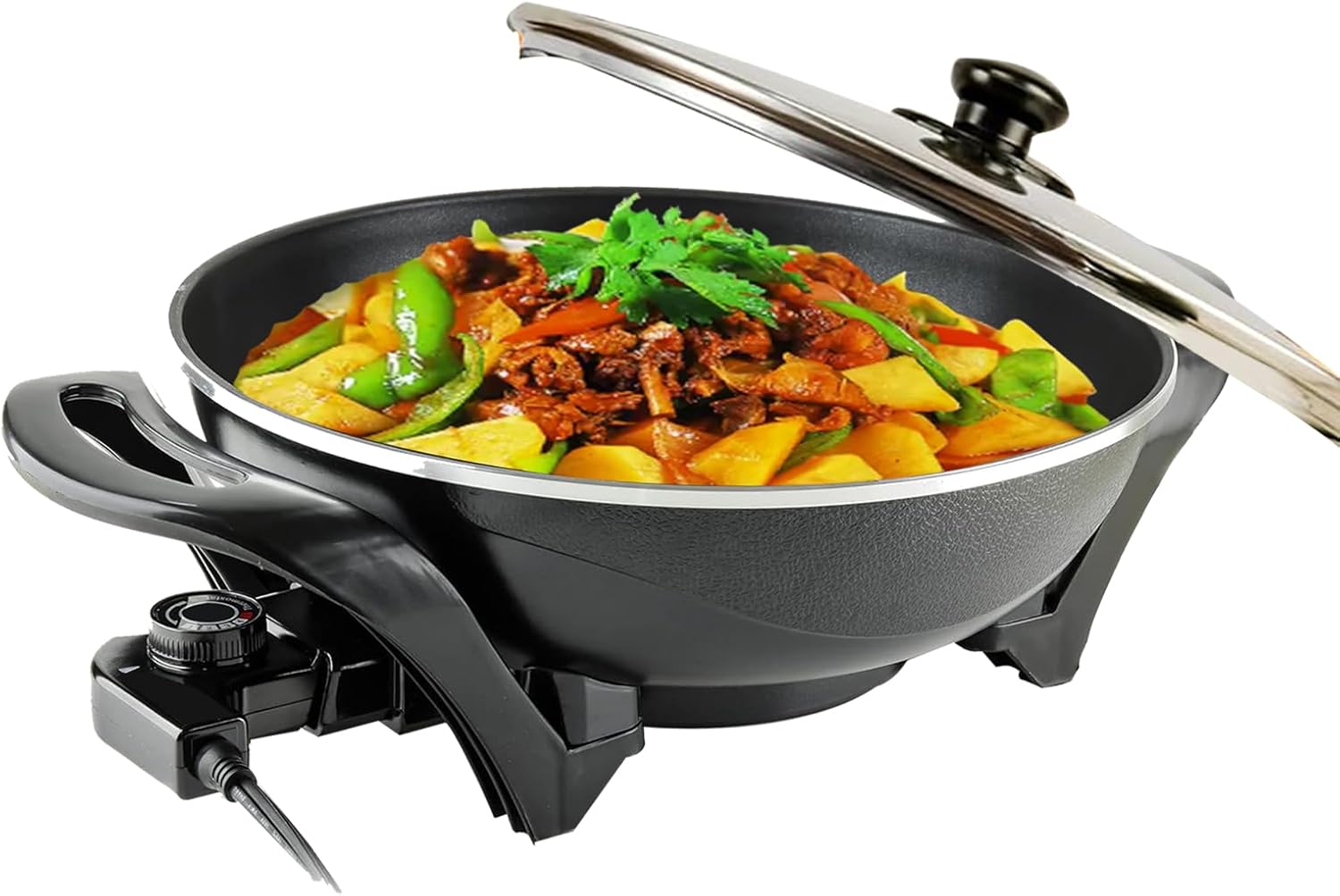 Amazon.com: Electric Wok with Glass Lid Nonstick - 13 Inch Electric ...