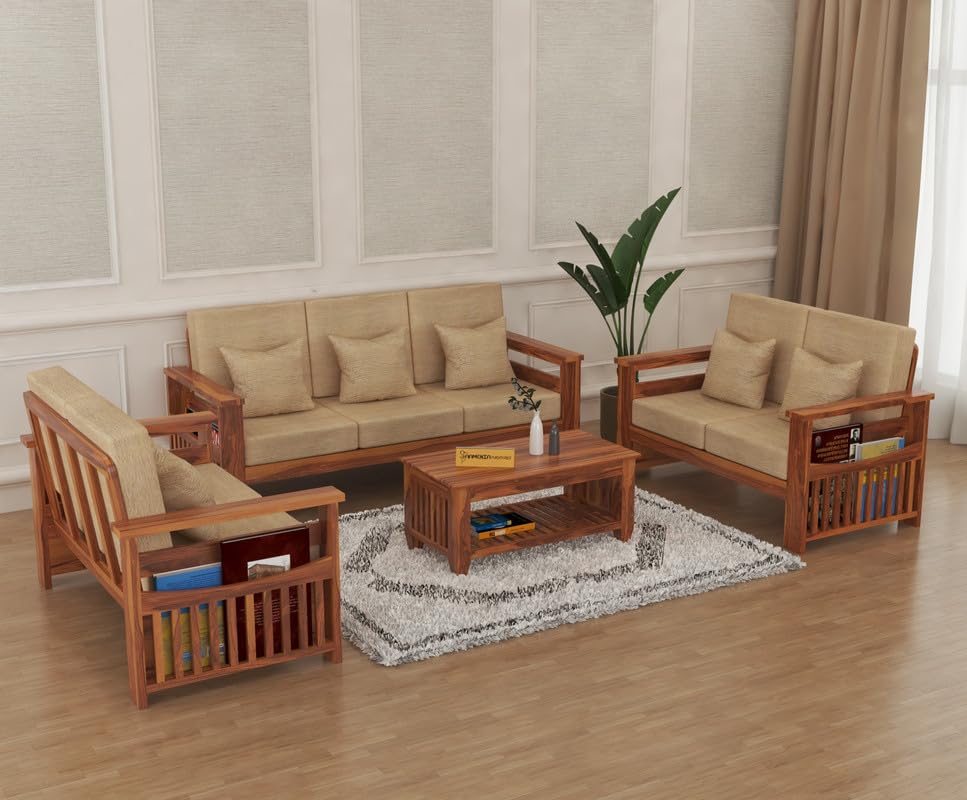 SAAMENIA FURNITURES Solid Sheesham Wood 7 Seater Sofa Set for Living ...