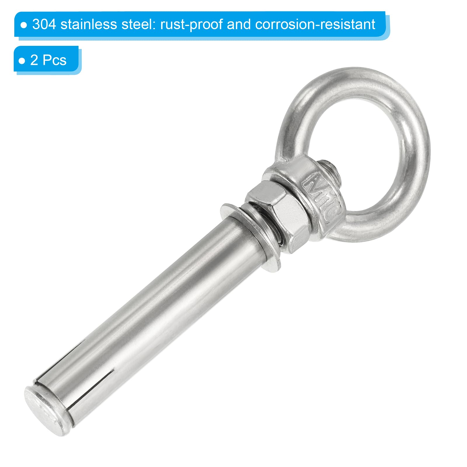 PATIKIL Expansion Eye Bolt M10x90mm, 2 Pack 304 Stainless Steel ...