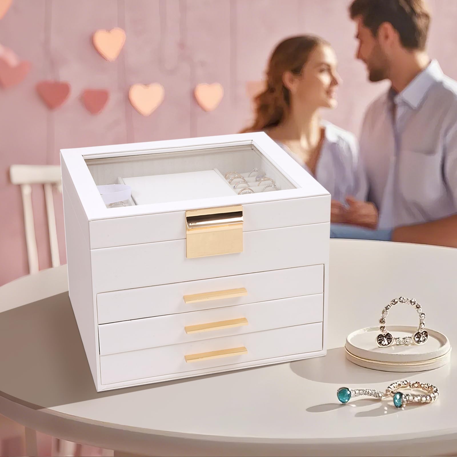 Amazon.com: TOOCA BEAR Jewelry Box for Women,White Jewelry Box Case ...