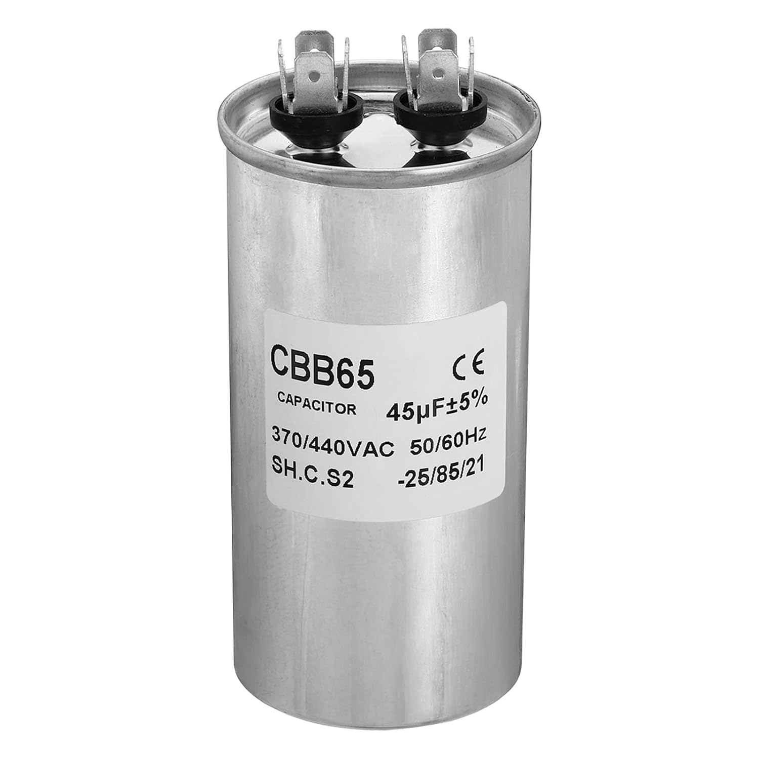 PATIKIL 1 x CBB65 45uF Operating Capacitor 45mfd AC 370/440V Aluminium Housing with 2 Pins for ...