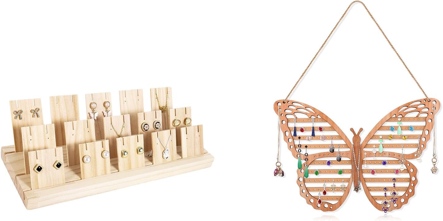 Amazon.com: Hoemwarm 2 Pcs Butterfly Wooden Earring Holder and Wood ...