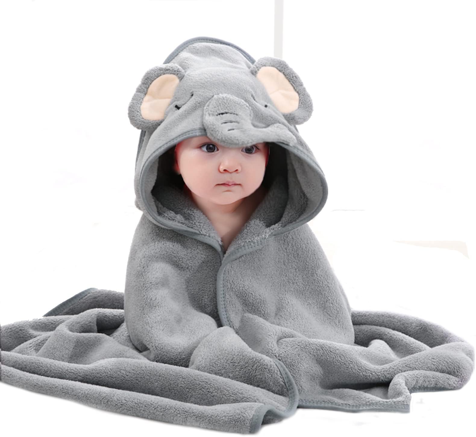 Pack of 2 white and Grey Elli and Raff Baby Hooded Bath Time Towel 100% ...