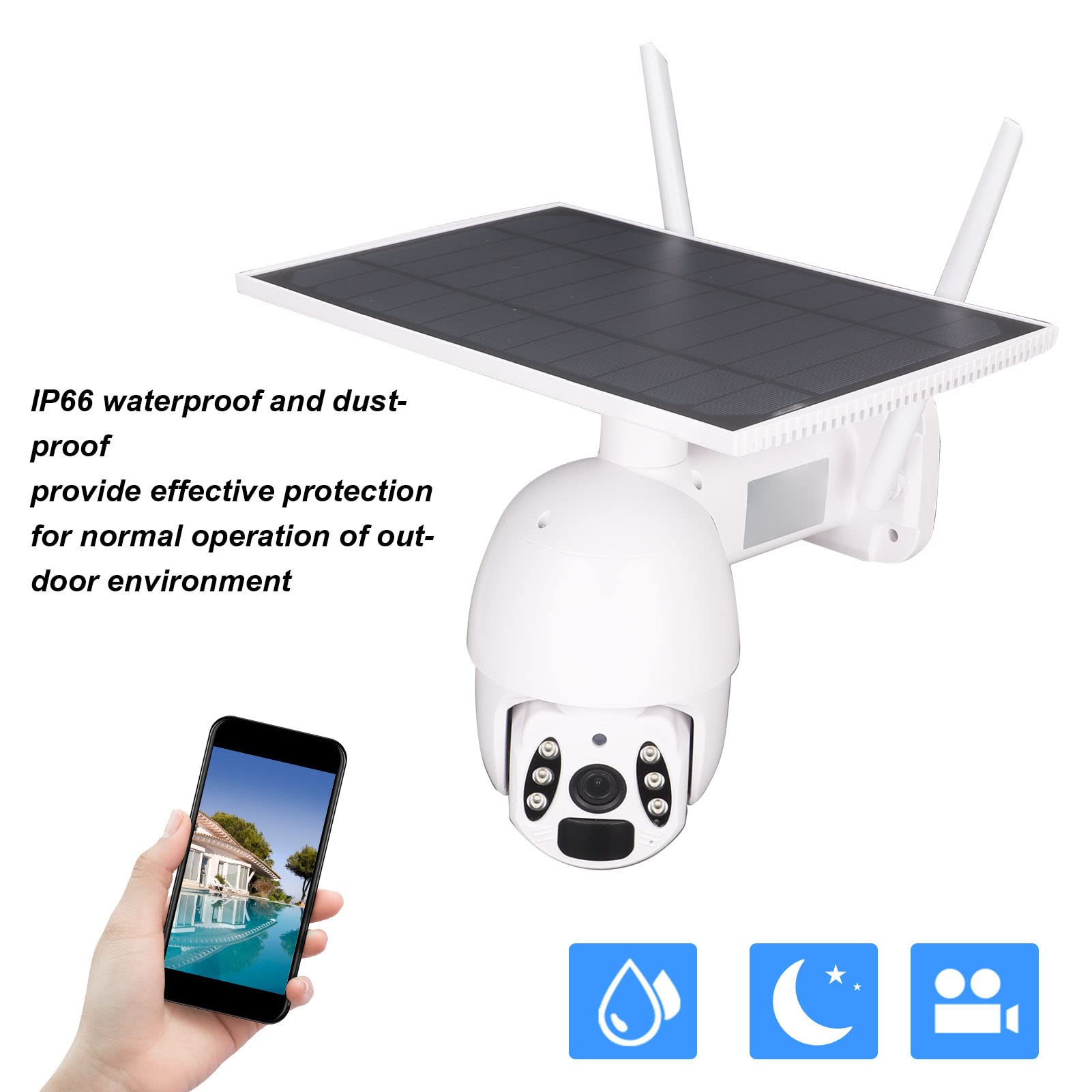 360 Degree Outdoor Wifi PTZ Camera 1080P Solar Power, 45% OFF