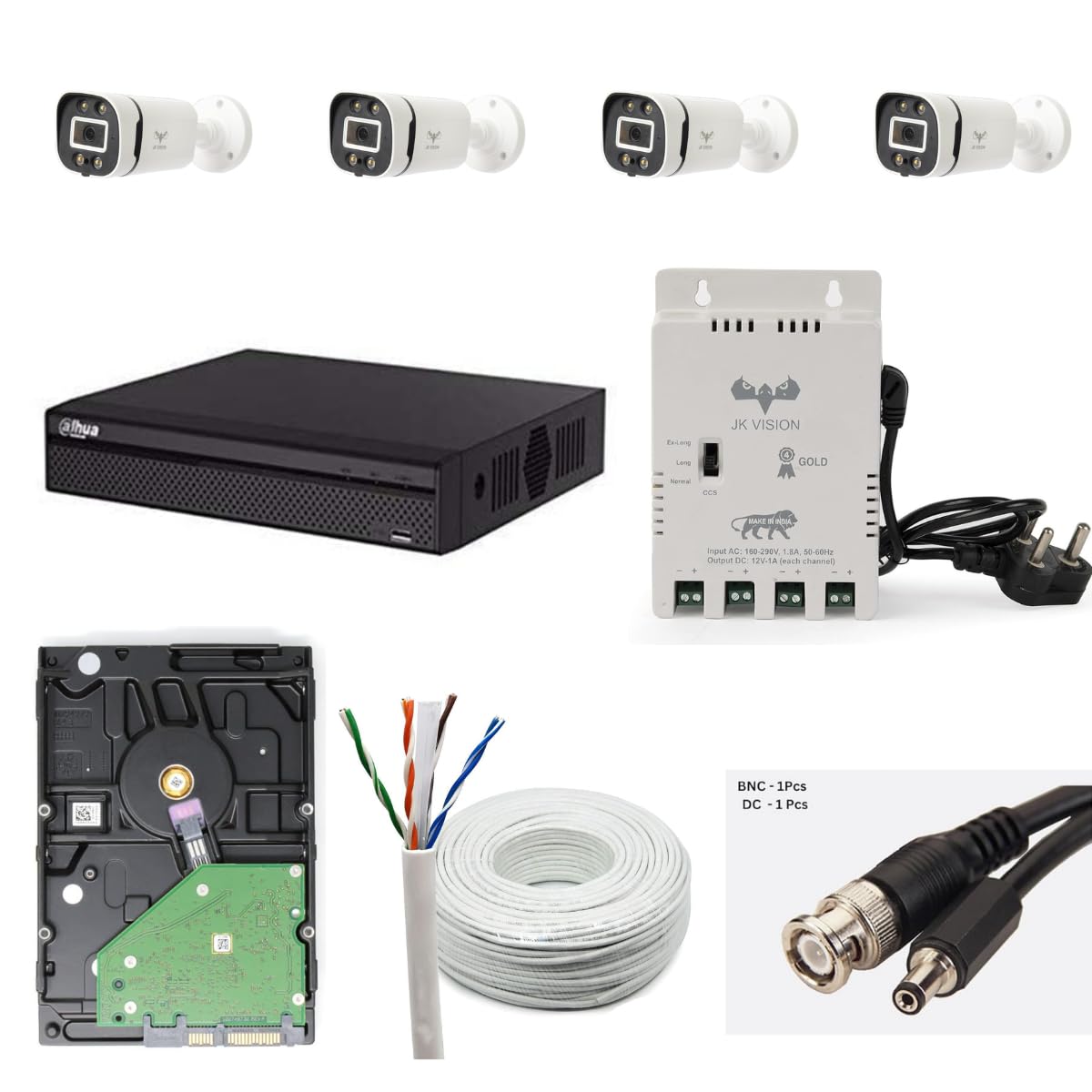 JK Vision 2.4MP ColorVu CCTV Camera System for Home, Office, School (4 ...