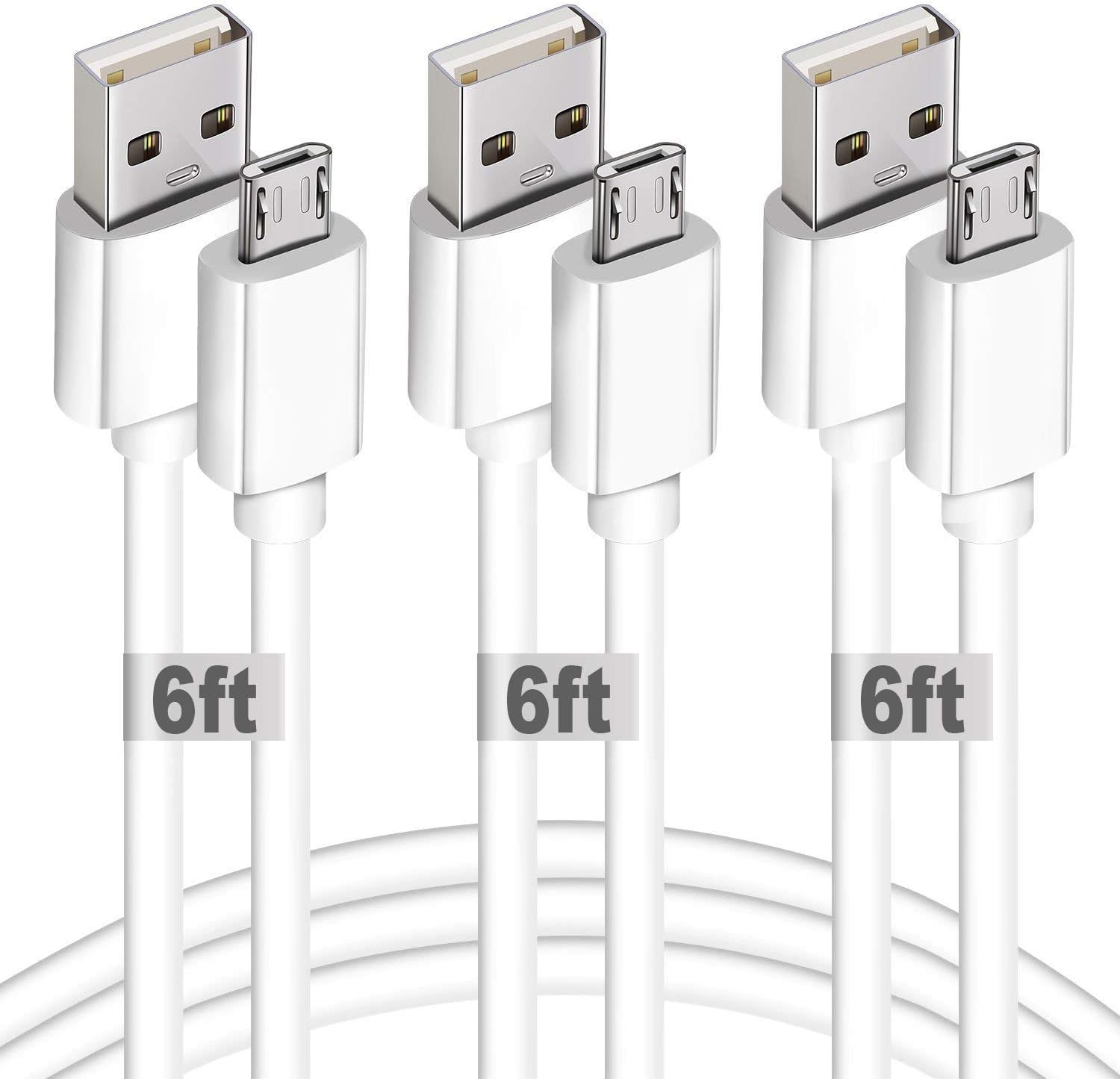 Amazon.com: USB to Micro USB Cable, 3Pack 6 FT Long Fast Charge USB 2.0 ...