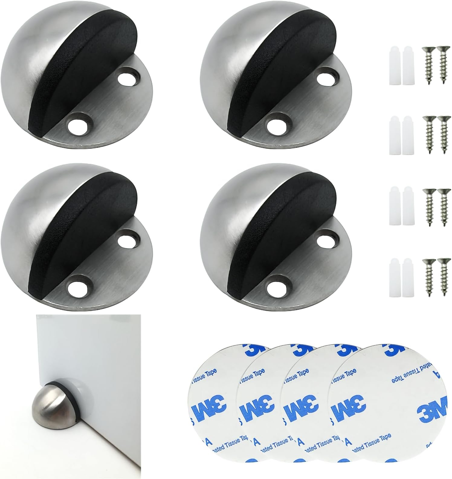 Door Stoppers for Floor,4 Pack Oval Self Adhesive Door Stop,Stainless ...