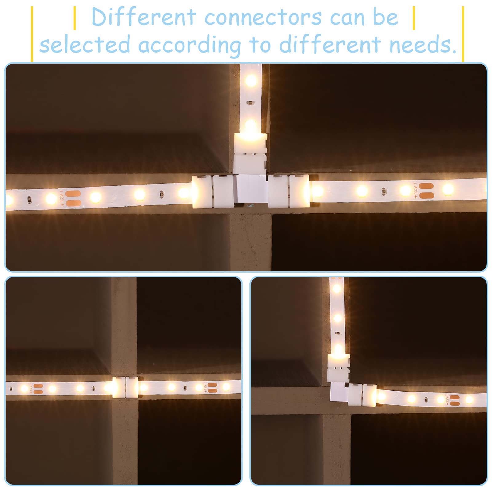 Snapklik.com : 40 Pcs 10 Mm 2 Pin LED Strip Connectors T Shape L Shape ...