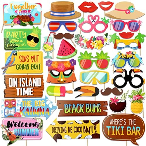 Amazon.com: HOWAF 32 Pieces Hawaiian Luau Photo Booth Props, Tropical ...