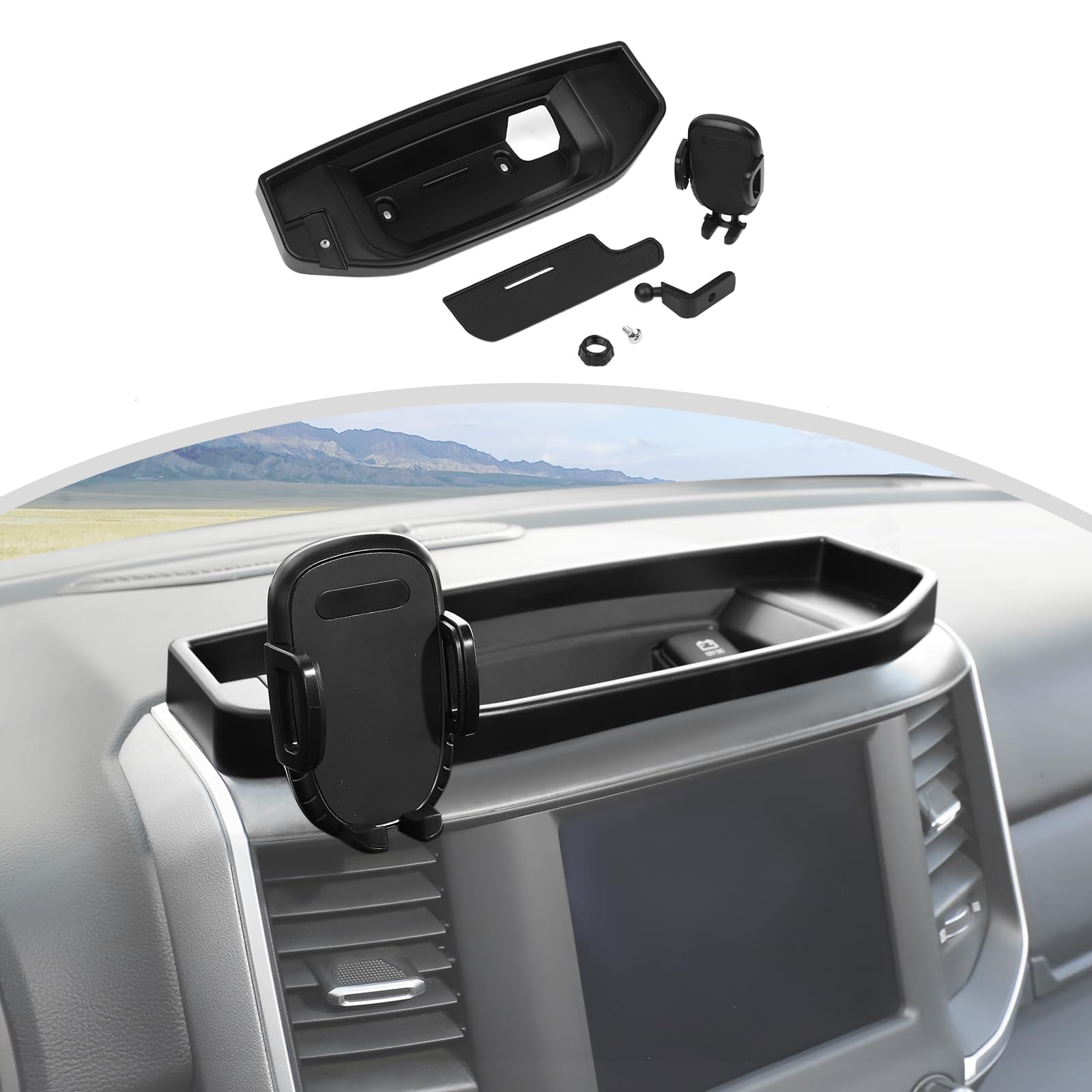 Amazon.com: CheroCar for RAM Dash Mount Phone Holder Stoage Tray Phone ...