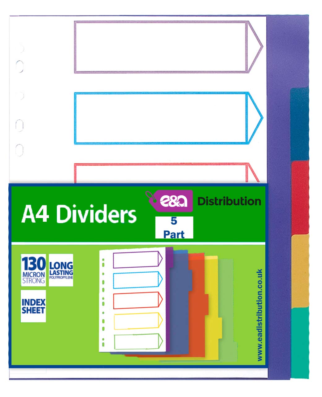 A4 File Dividers Plastic Coloured Tabs Subject Filing Numbered A-Z (5 ...