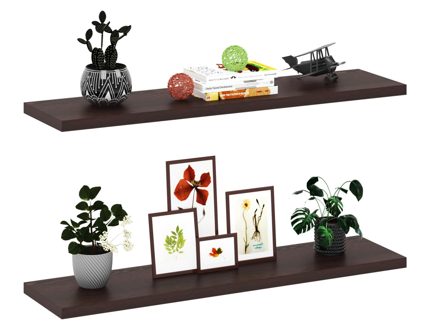Captiver MDF Wood Wall Mount Decor Shelf Stand 2 Tier (10X40 CM, Wenge ...