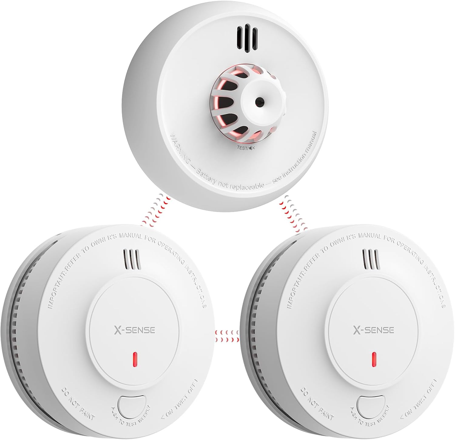 X-Sense Ensemble de 2 Détecteurs de Fumée et de 1 Chaleur Interconnecté ...