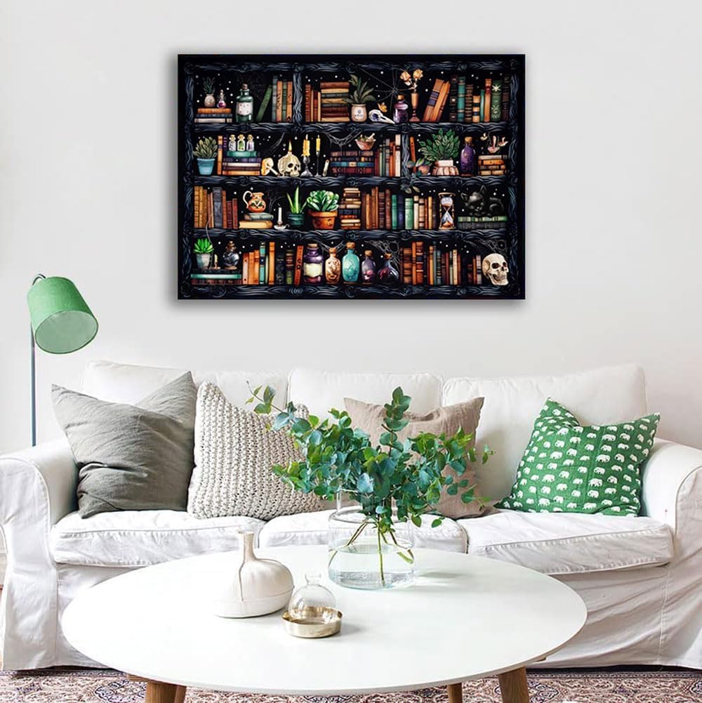 Bookshelf Cross Stitch Kit For Beginners - 12x16 Inch Stamped Pattern ...