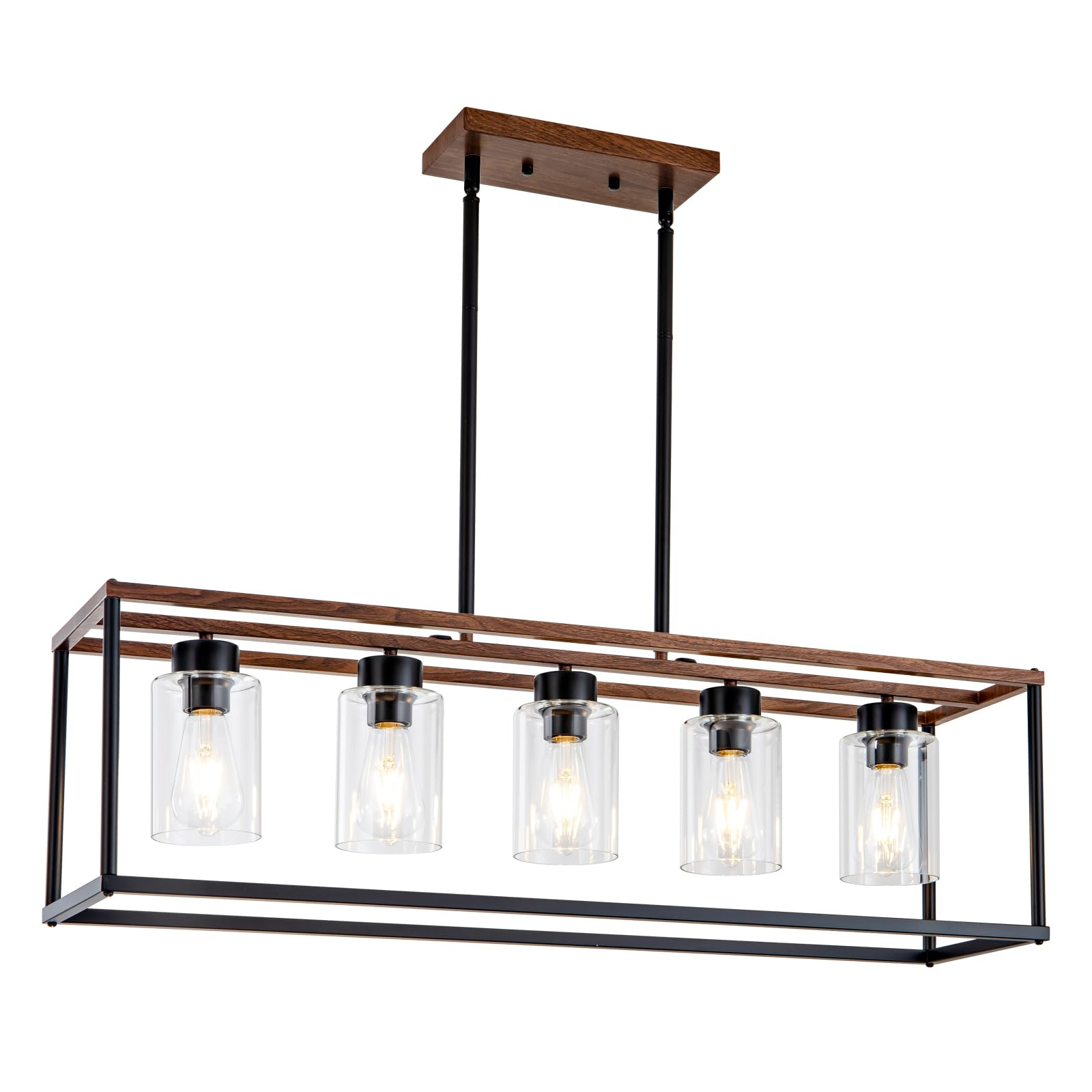 HCCZ 5 Light Black Dining room Light Fixture over Table Faux Wood ...