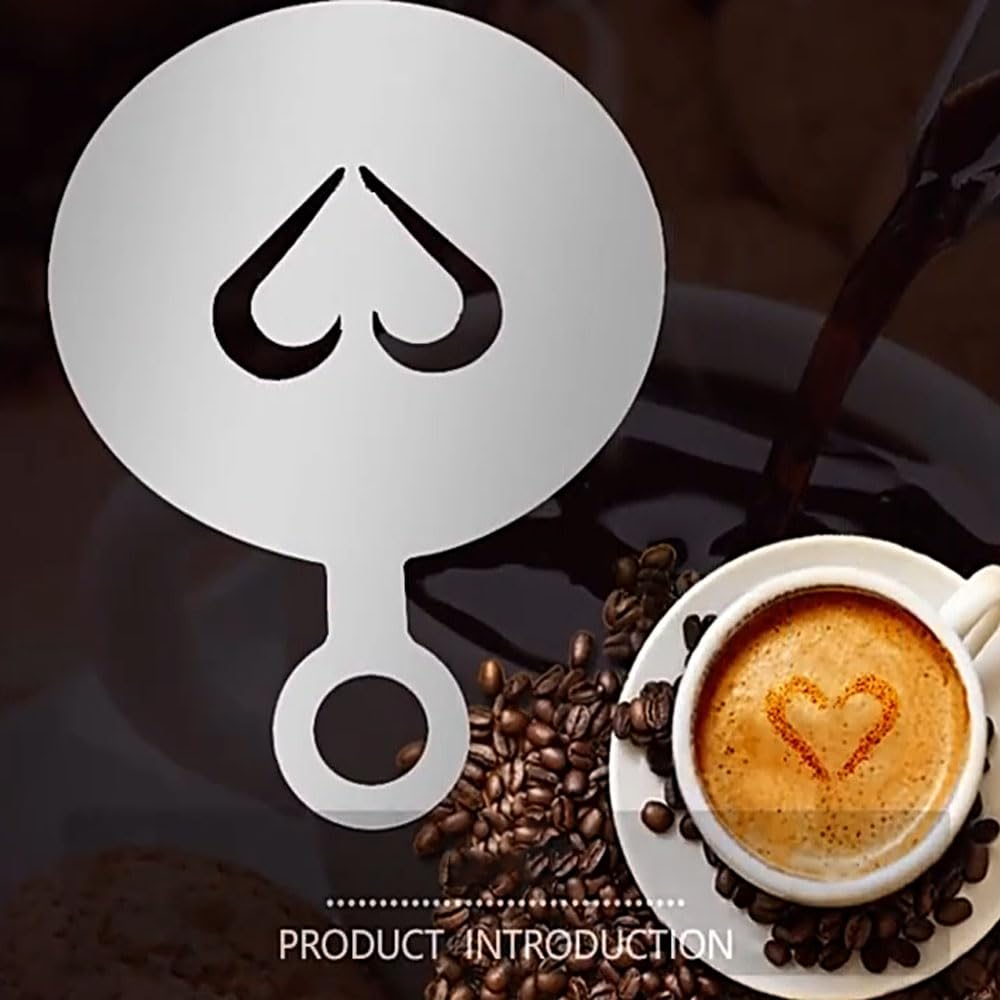 4 Pcs Cappuccino Stencils SUNSHINETEK Stainless Steel Coffee Stencils, Latte Art Coffee Stencils ...