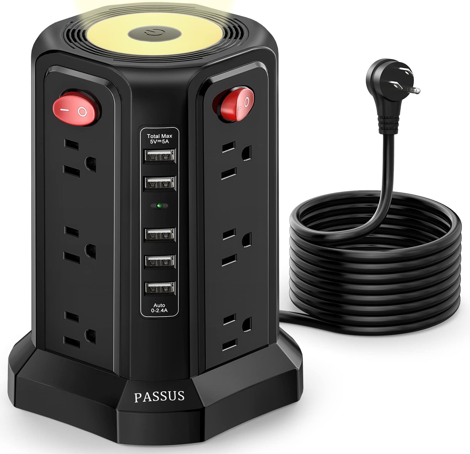 Tower Power Bar Surge Protector PASSUS 10FT Long Extension Cord Indoor ...