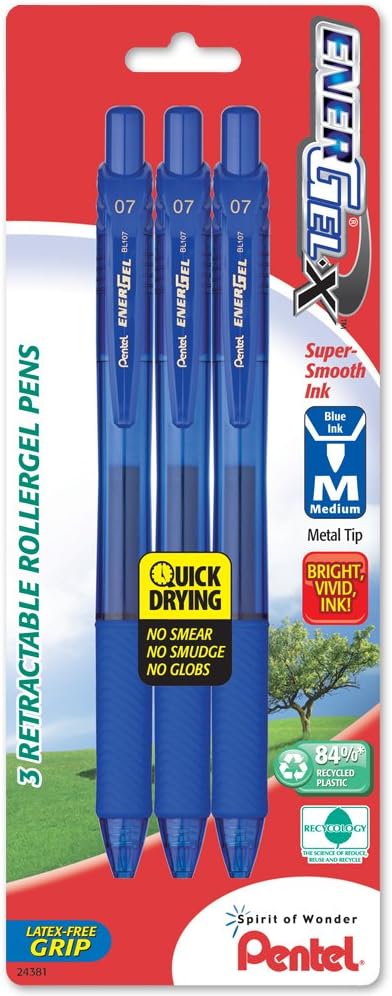 Amazon.com: Pentel EnerGel-X Retractable Liquid Gel Pen, 0.7mm, Medium Line, Metal Tip, Blue Ink ...