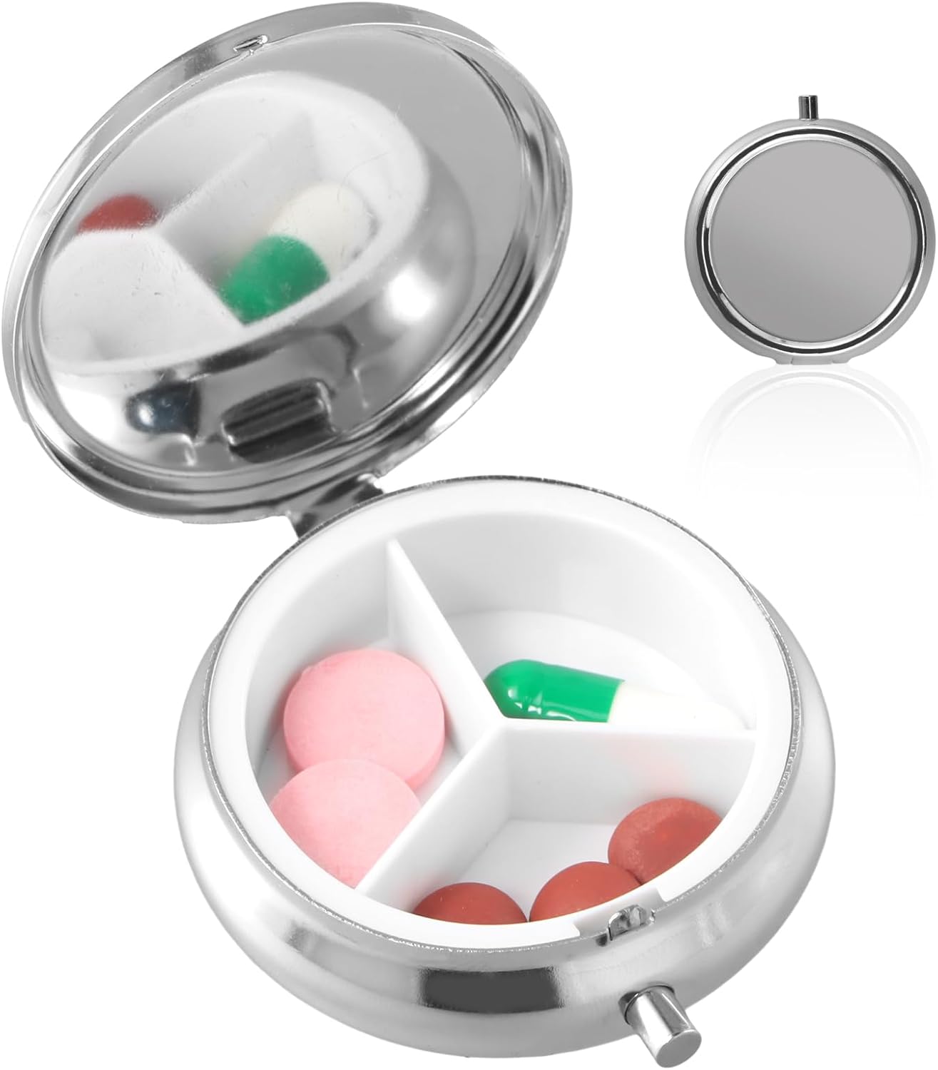 Nivofu Portable Medicine Pill Case, Pill Box Round Metal, Round Pill ...