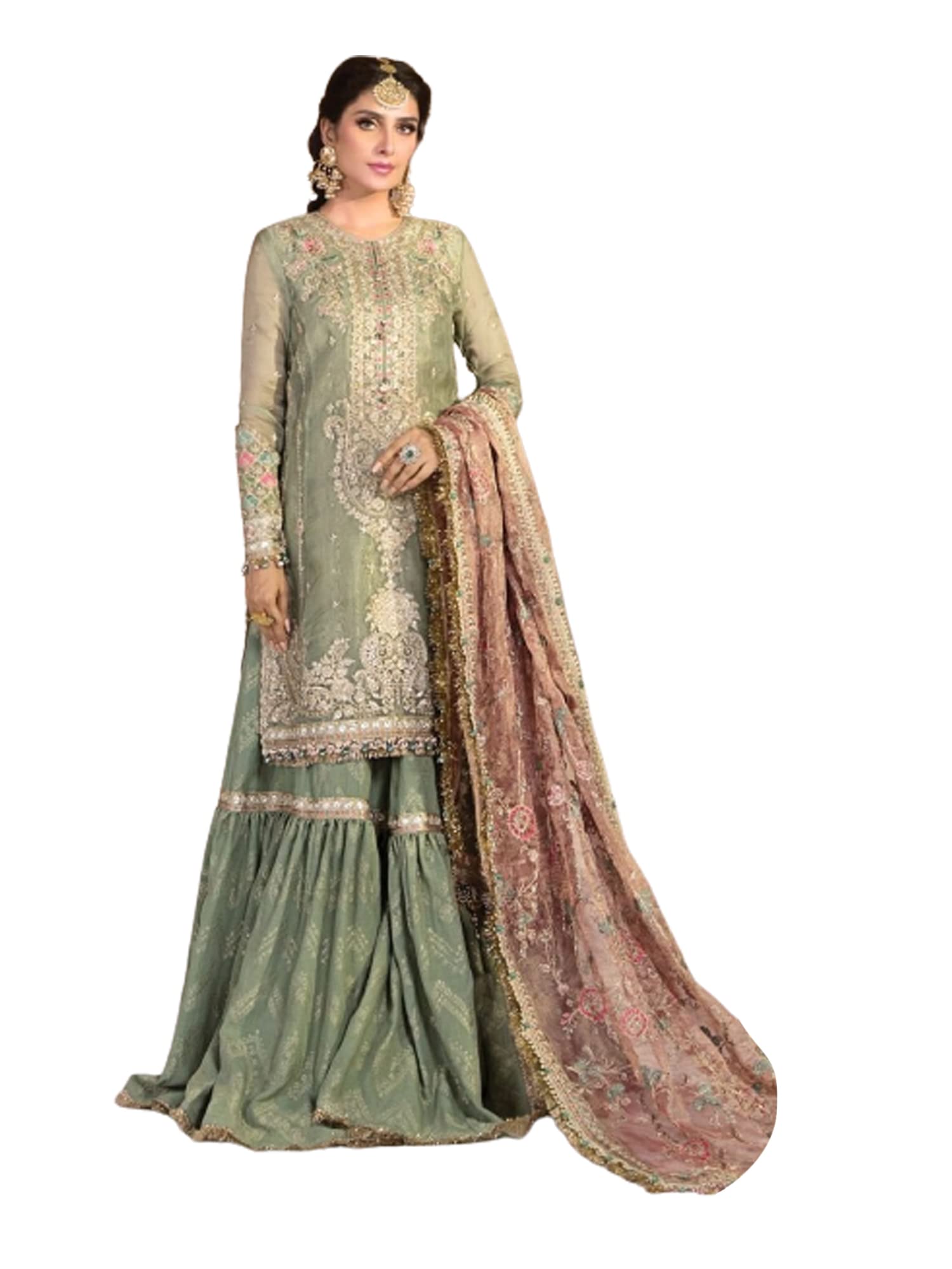 Buy Green Wedding Indian Pakistani Women wear Embroidered Pure Organza ...