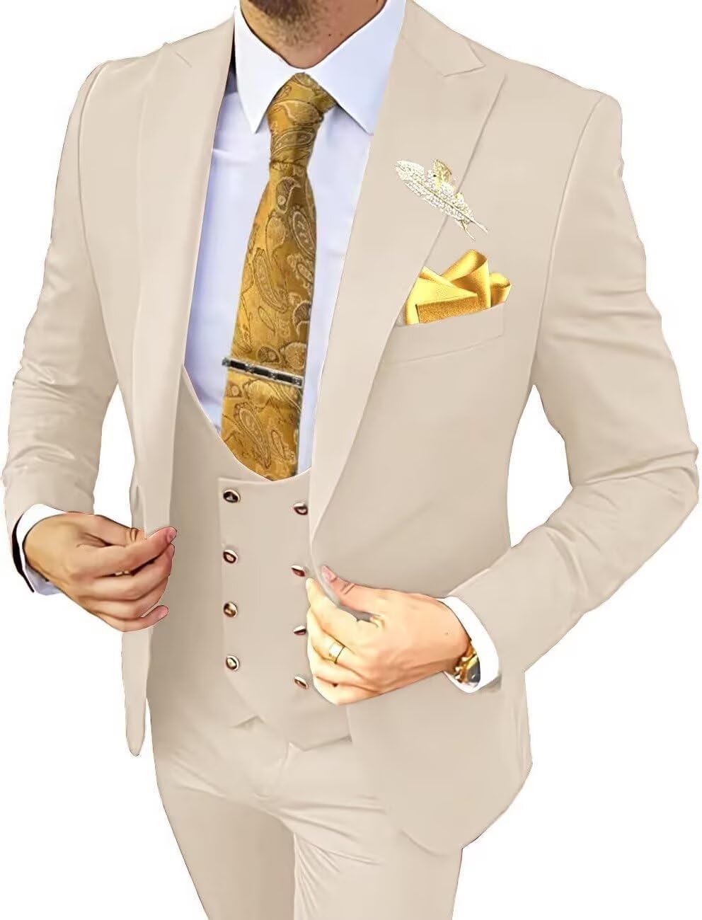 Men's 3 Piece Suit Slim Fit Suit One Button Formal Wedding Groomsmen ...