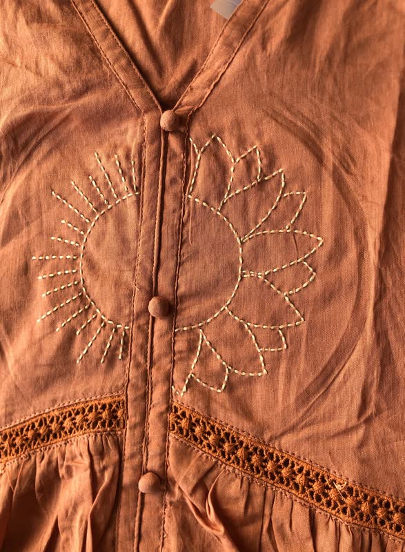 Buy RAANISH Women's Orange V-Neck Cotton Midi Dress with Elegant ...