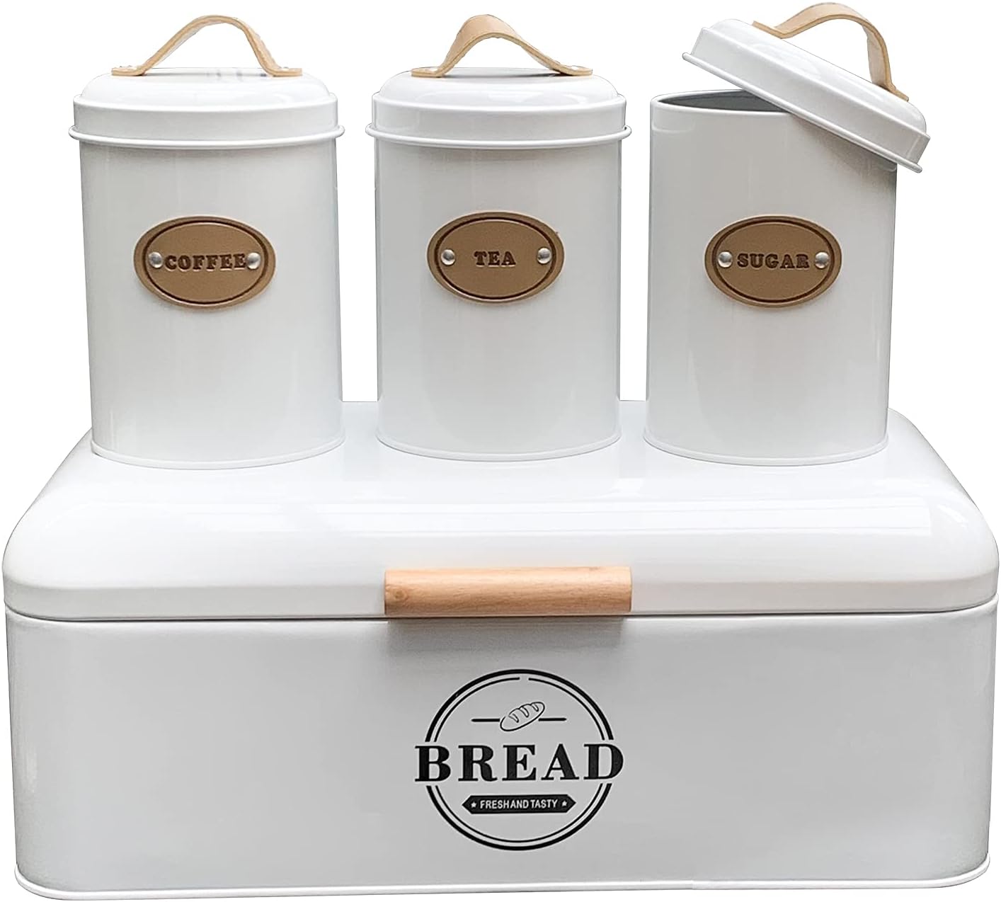 Amazon.com: SOTECH Bread Box with 3pcs Jars Coffee Sugar Tea for ...