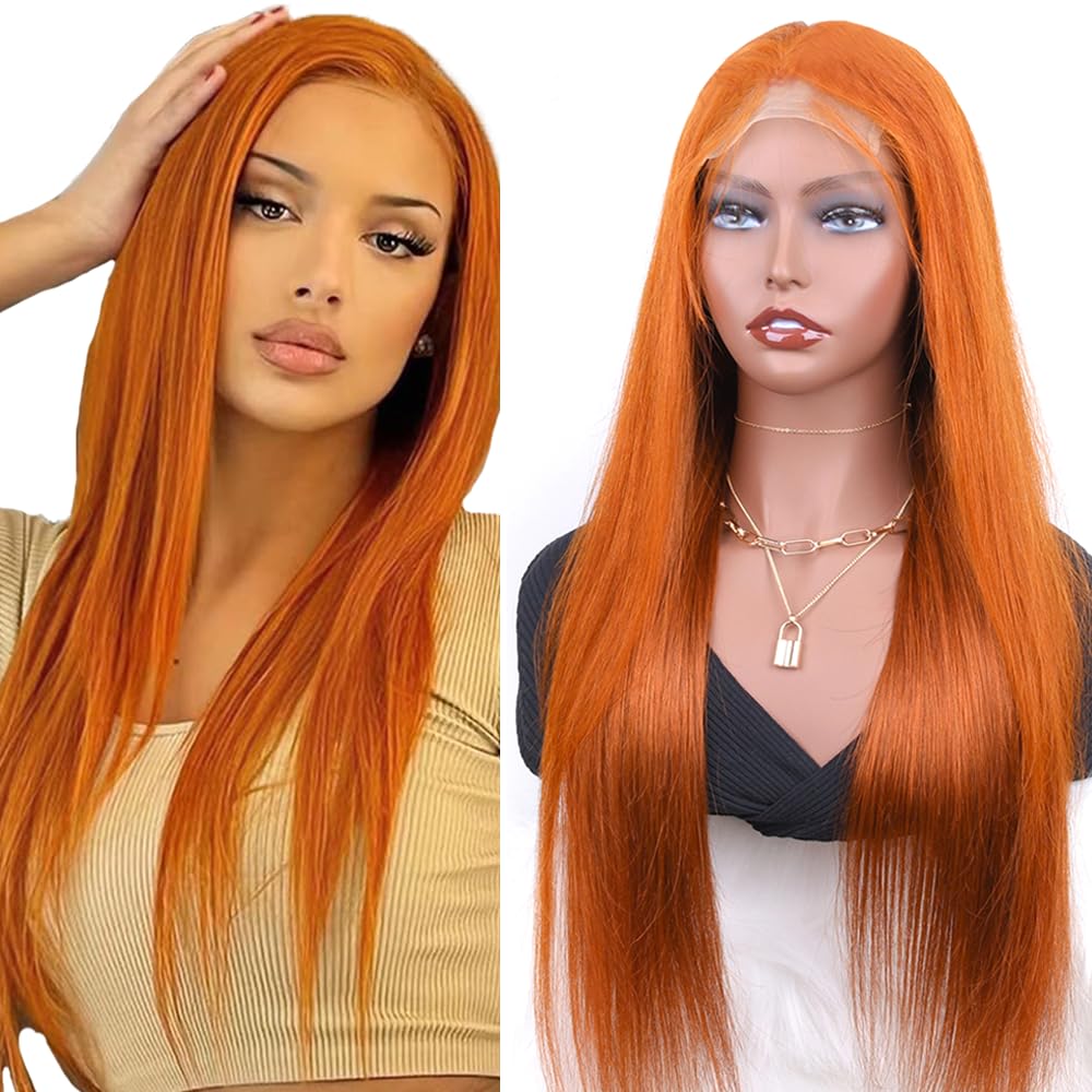 Amazon.com : ZevPiul Orange Lace Front Straight Wigs Human Hair 150% ...