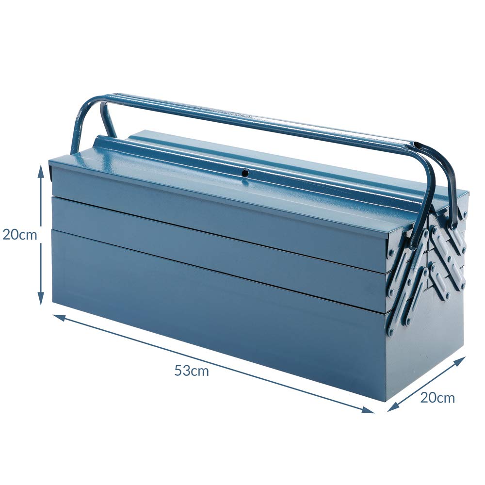 Deuba Tool Box Empty Big Steel 5 Compartments Tool Case Blue Garage ...