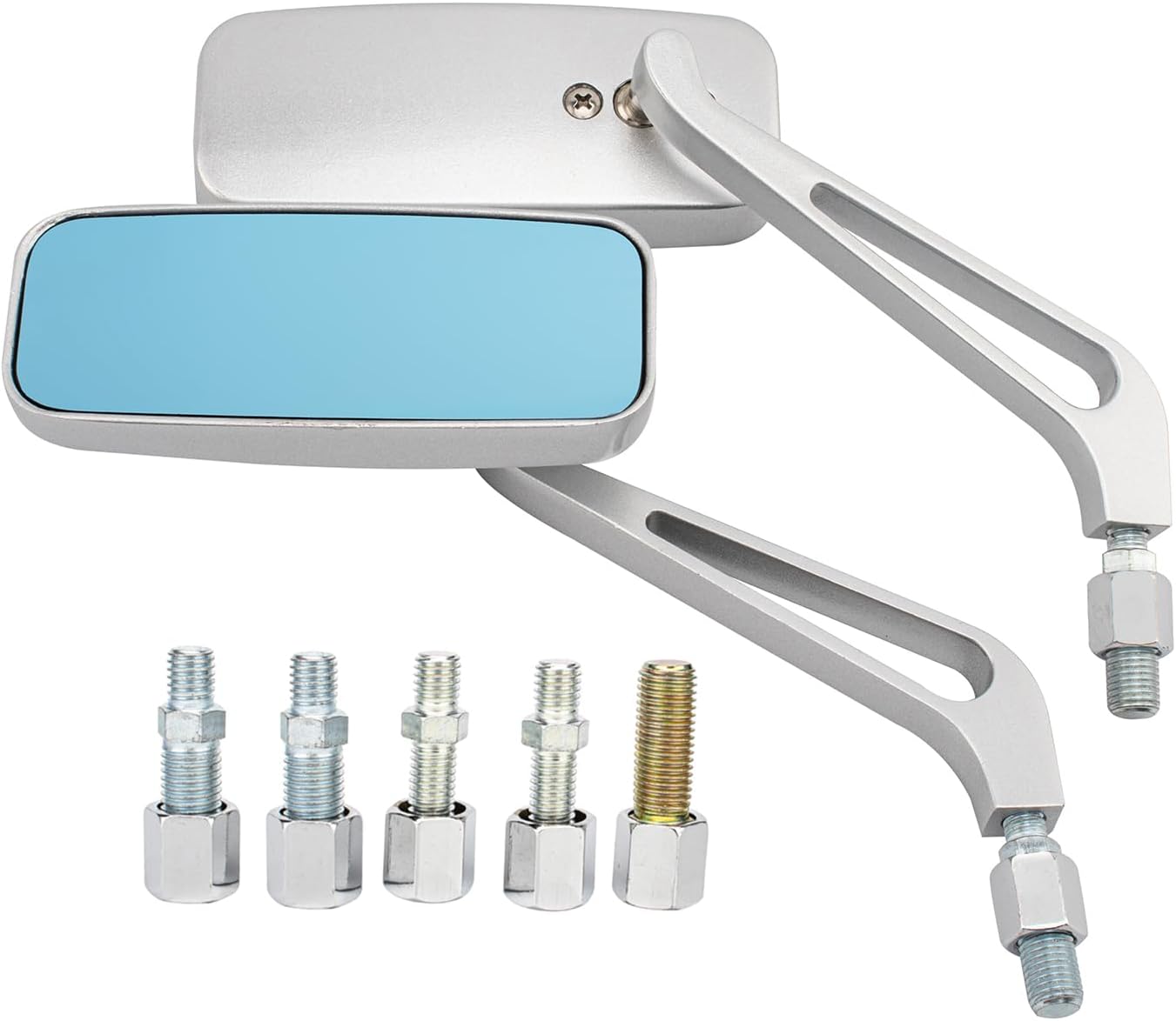 YOUNDERM Motorcycle 8mm 10mm Rectangle Rear View Side Mirrors Chrome ...