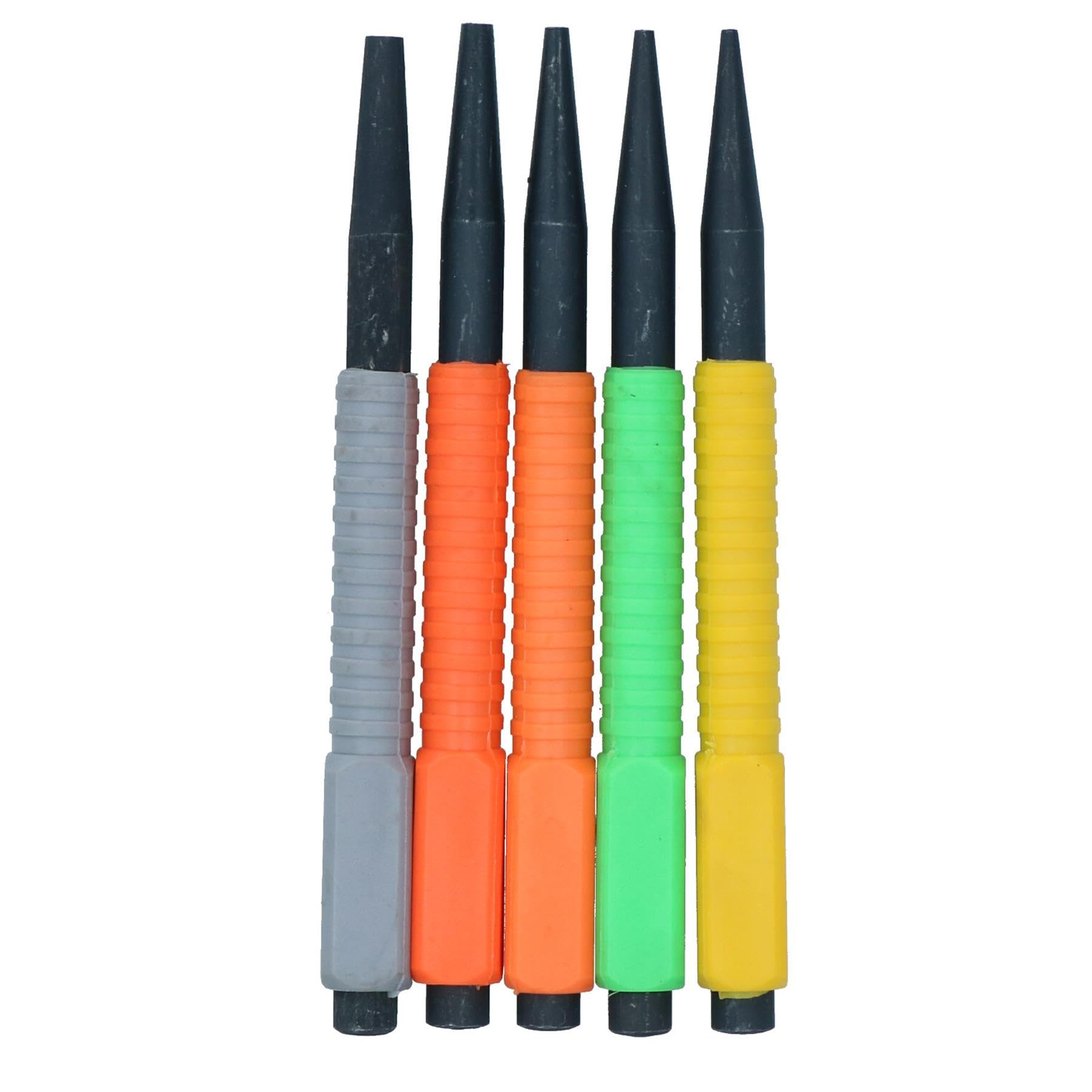 Nail Punch 5pc Coloured Set 1.6mm - 4.8mm Soft Grip Hollow End Steel ...