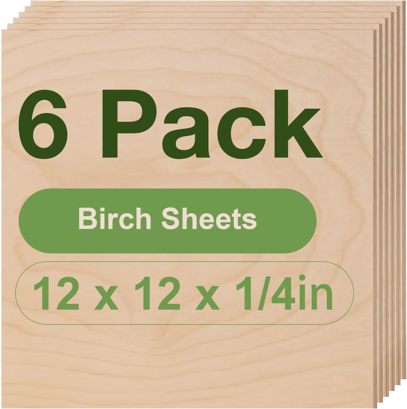 Amazon.com: Wowood 6 Pack Birch Plywood Sheets, 12 x 12 x 1/4 Inch, 6mm ...